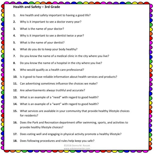 HEALTH & SAFETY 3rd - 5th Grade- Curriculum-aligned Questions ...