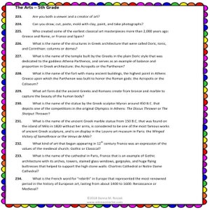 THE ARTS 3rd 5th Grade Curriculum-aligned Questions Educational ...