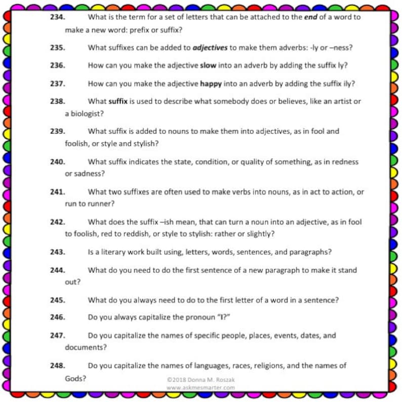 5th Grade Homeschool Curriculum Questions-language Arts-what - Etsy