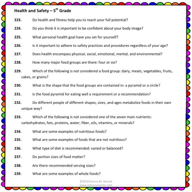 HEALTH & SAFETY 3rd - 5th Grade- Curriculum-aligned Questions ...
