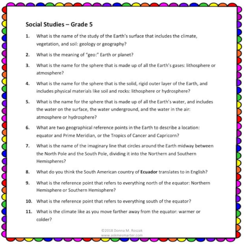 5th Grade Homeschool Curriculum Questions - SOCIAL STUDIES & Civics ...
