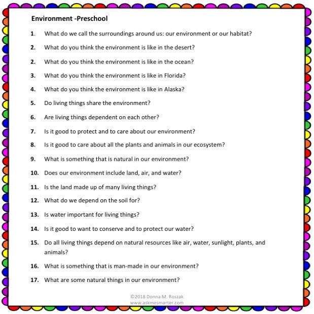 ENVIRONMENT Preschool-5th Grade Curriculum-aligned Questions ...