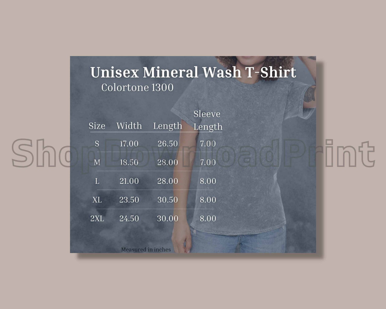 Colortone 1300 Size Chart Printify Size Chart Mineral Wash - Etsy