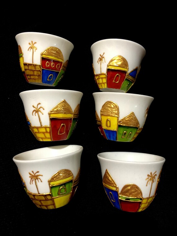 Arabic Coffee Cups Set of 6 Hand Painted Porcelain | Etsy