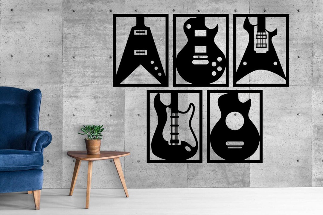 5 Guitars Wall Design Laser Cut Files Instant Download svg, Dxf, Ai ...