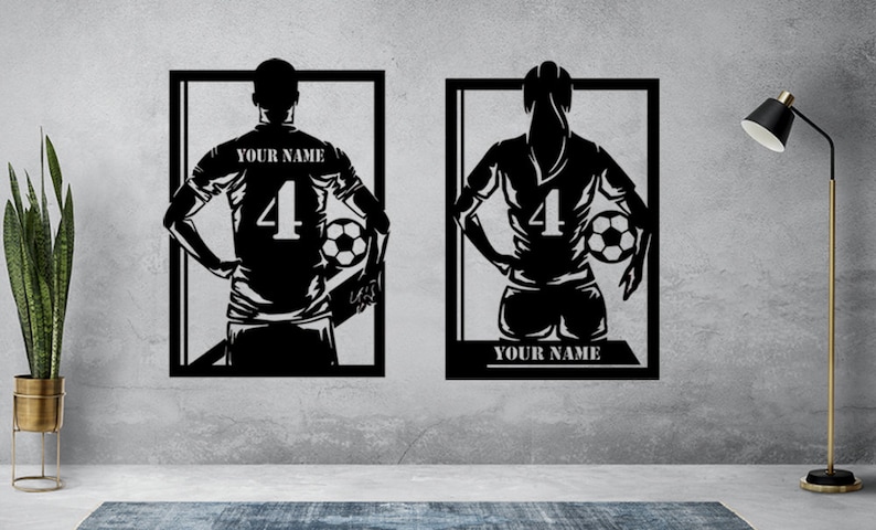 Football Players (male & Female) Wall Design Laser Cut Files Instant Download (svg, Dxf, Ai, Pdf ...