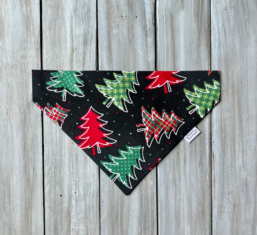 Over the Collar Sketched Christmas Trees Dog Bandana, Christmas Dog ...