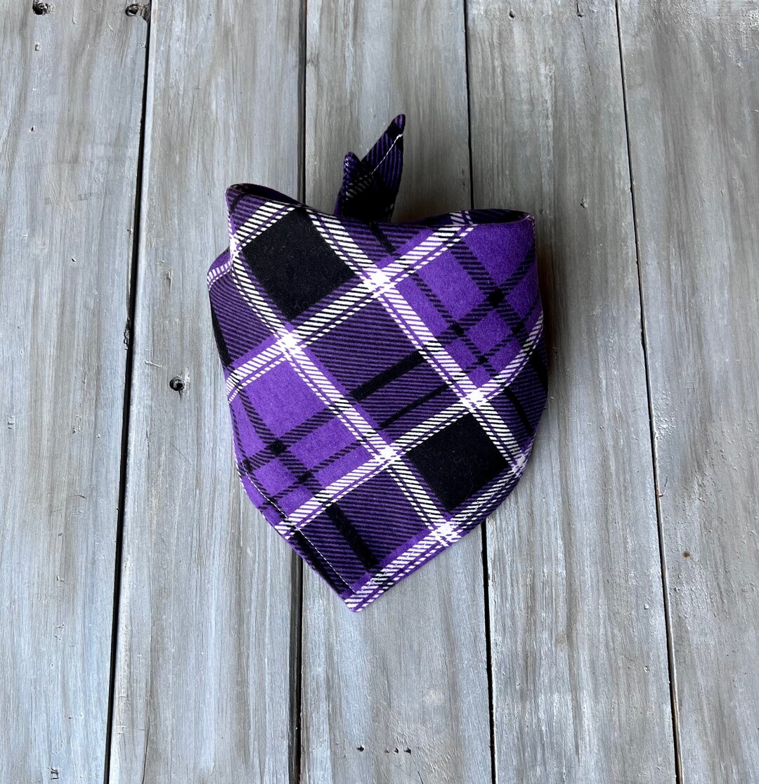 Snap on Purple Plaid Dog Bandana, Personalized Dog Bandana, Fall Dog ...