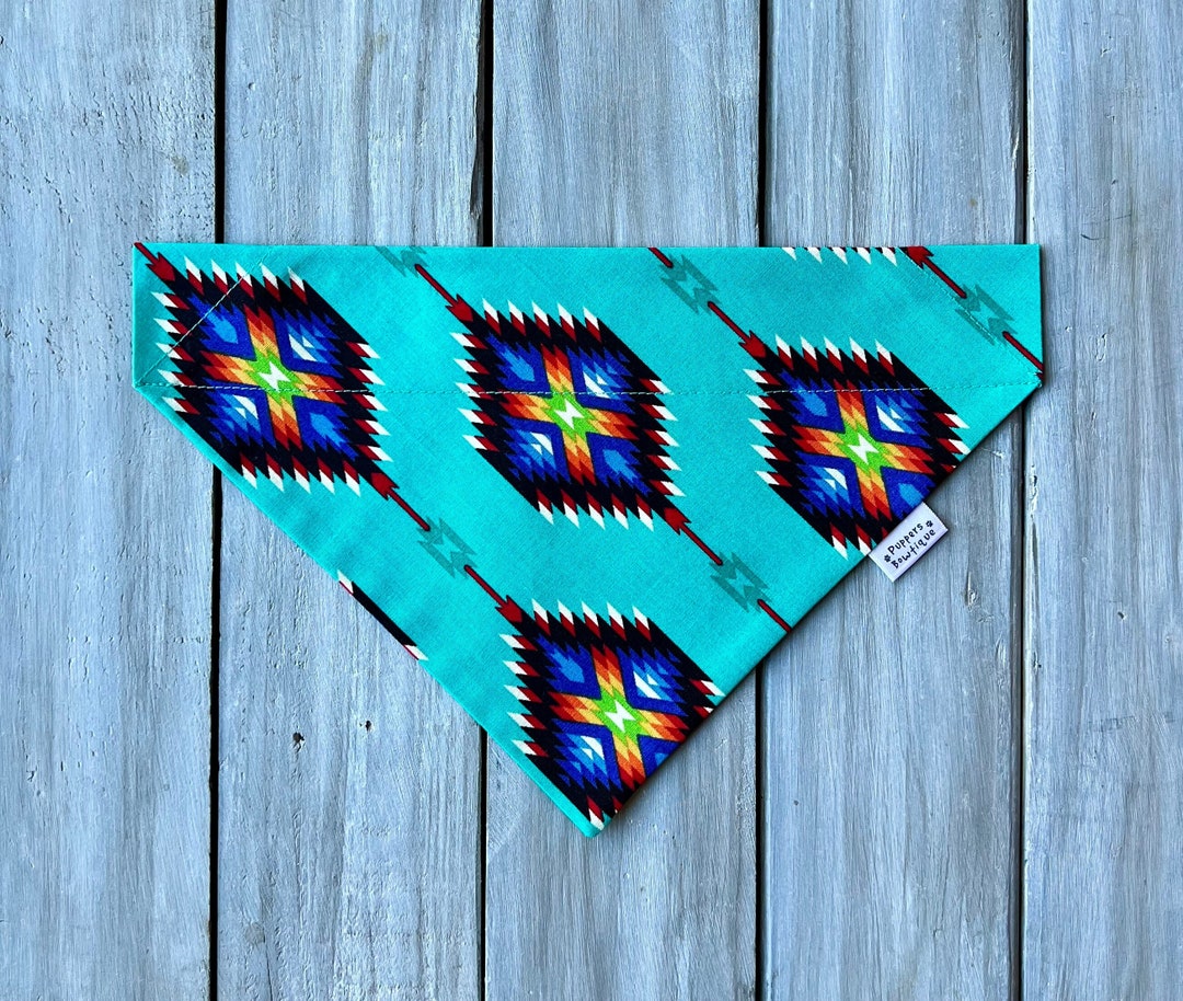 Over the Collar Turquoise Southwestern Diamonds Dog Bandana, Aztec Dog ...