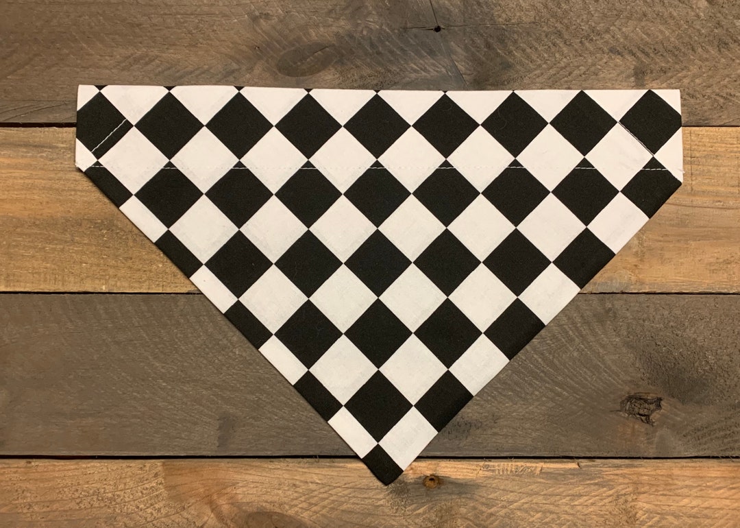 Black & White Checkered Dog Bandana, Over the Collar or Snap on ...