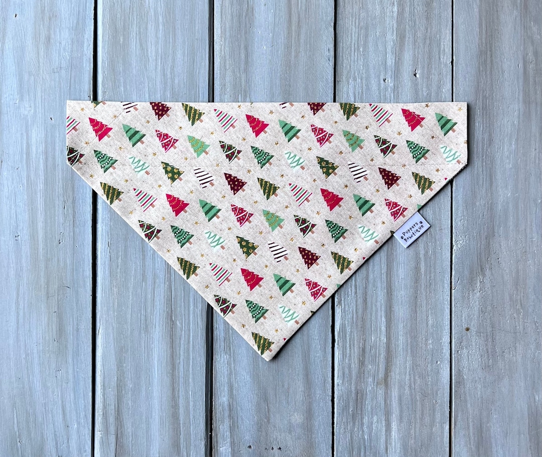 Mini Christmas Trees With Gold Sparkle Dog Bandana, Over the Collar ...