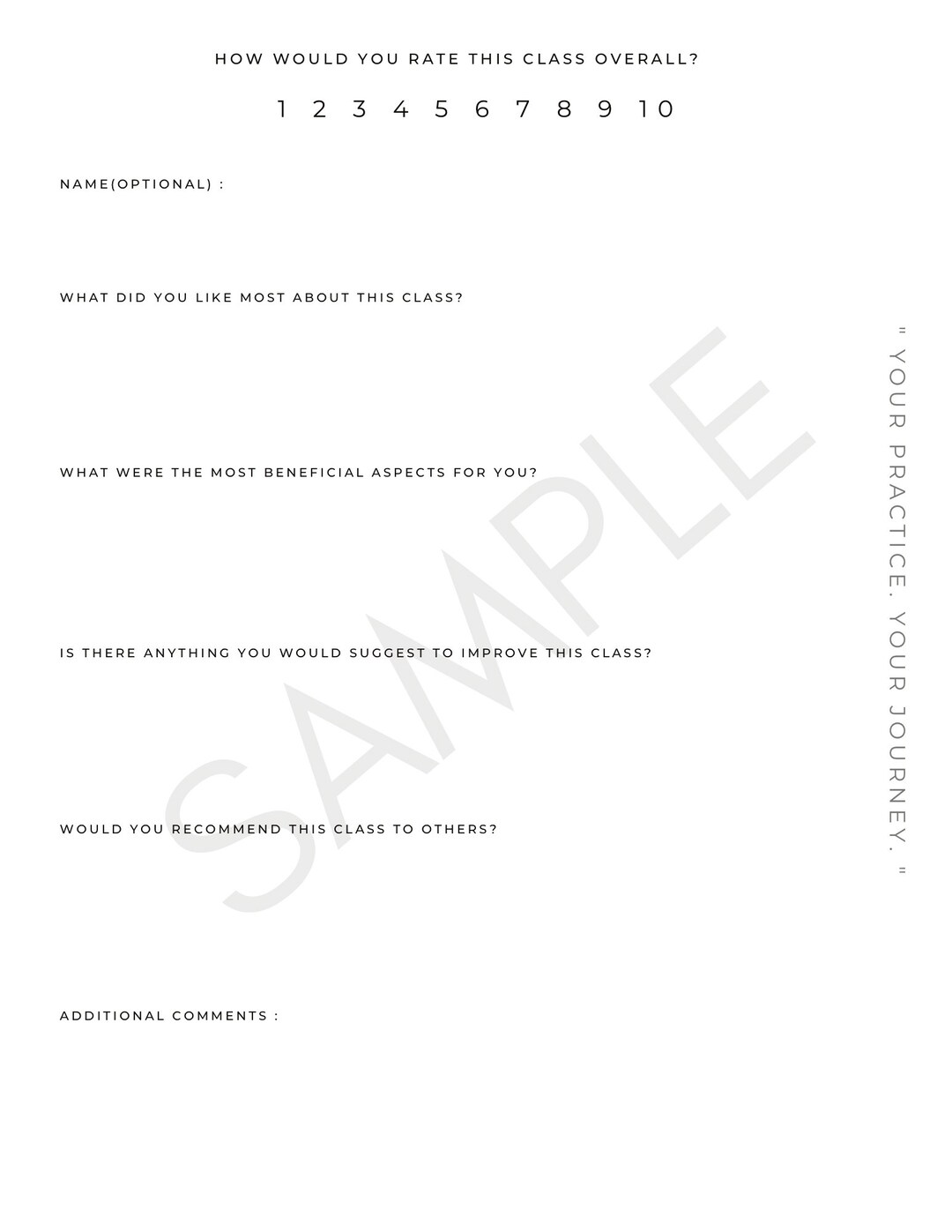 Basic Yoga Class Feedback Form PDF - Etsy