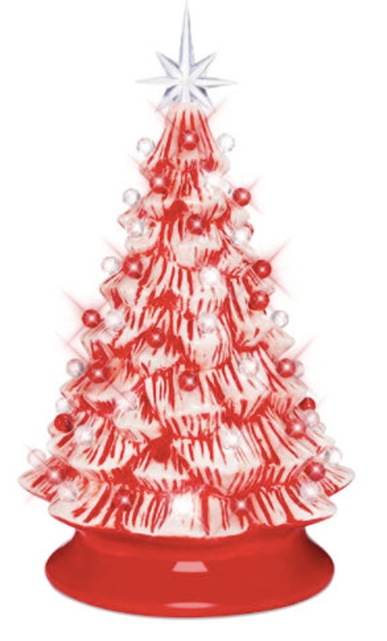 Christmas Candy Stripe Ceramic Tree With Bulbs and Star - Etsy