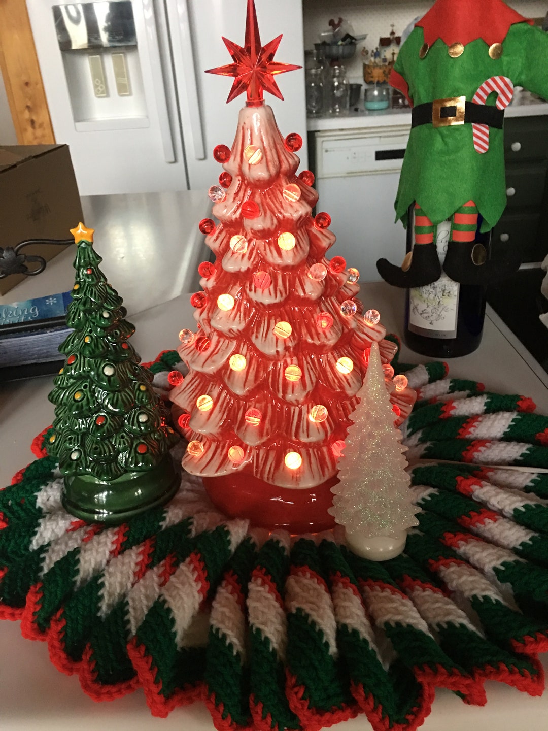 Christmas Candy Stripe Ceramic Tree With Bulbs and Star - Etsy