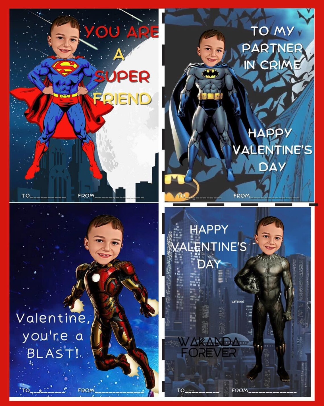 Personalized Valentine's Day Cards With Cartoon Images Superhero and ...