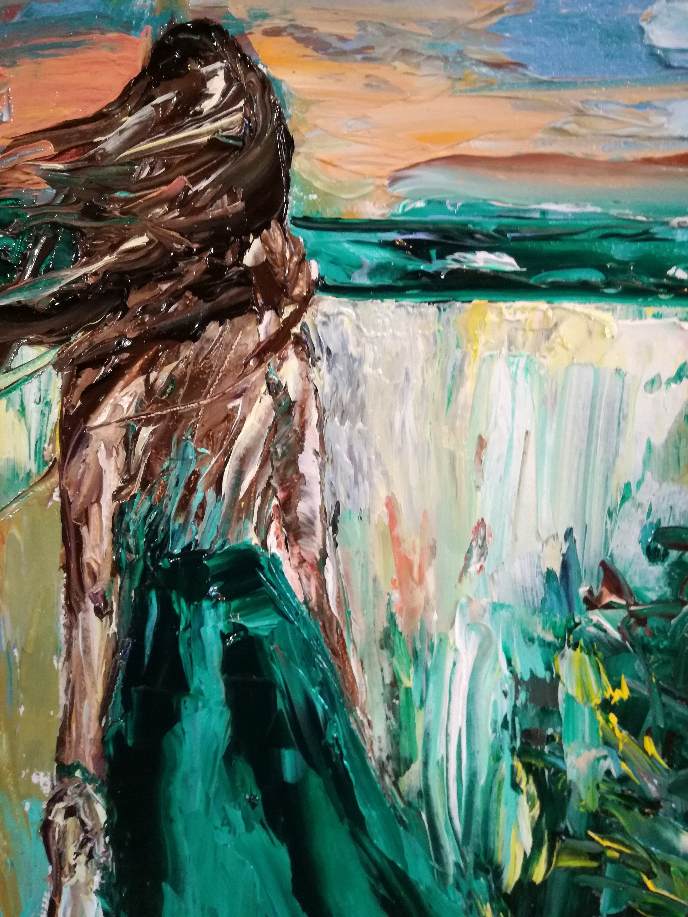 Girl Painting Faceless Portrait Original Art Landscape With Waterfall ...
