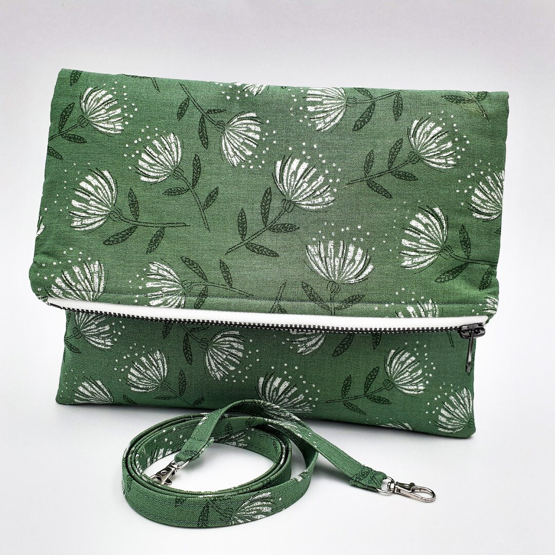 Green Floral Foldover Crossbody Bag: Designer Dotted Leaf Clutch - Etsy