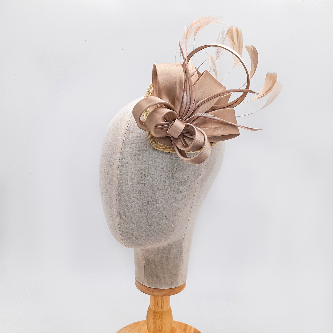 Elegant Taupe Feathered Fascinator Hat Kentucky Derby Fascinator Hat ...