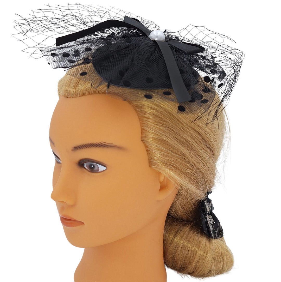 Black Teardrop Pearl Veil Fascinator: Vintage Elegant Headpiece - Etsy