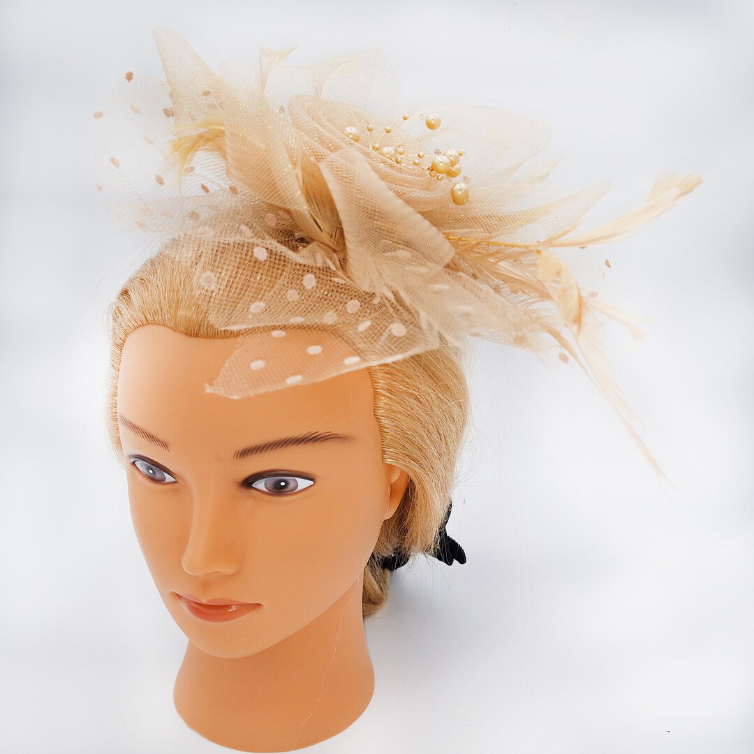 Tan Chic Sequenced Fascinator | Tan Wedding Fascinator | Tea Party ...