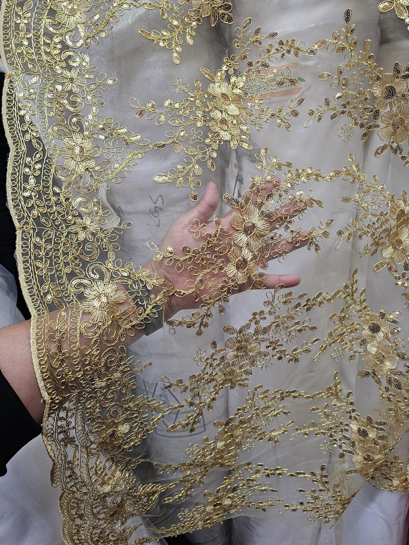 Gold Floral Embroidery With Rose-gold Sequins on Mesh Lace Fabric by ...