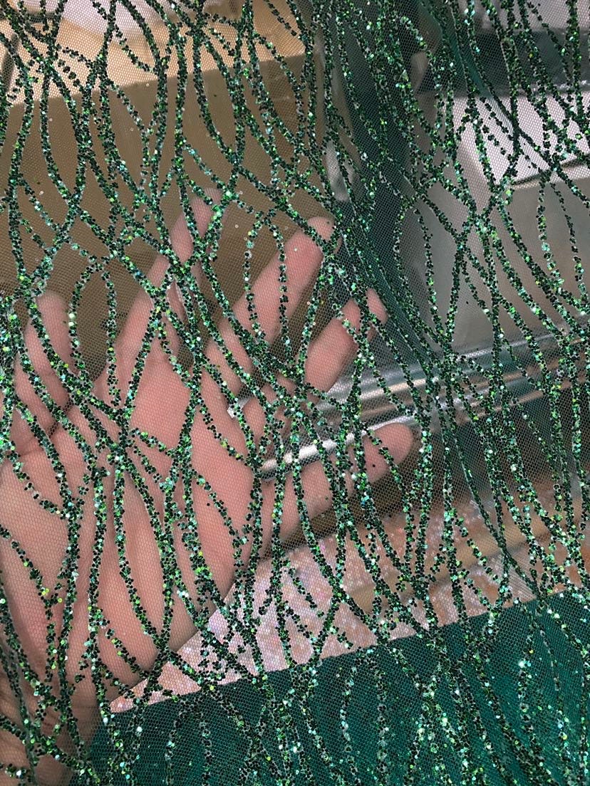 Green Glitter Mesh Fabric With Glitter Edge 60 - Etsy