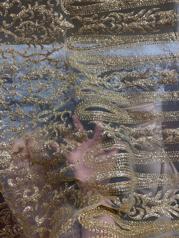 Gold Glitter Mesh Fabric With Glitter Edge 60 - Etsy