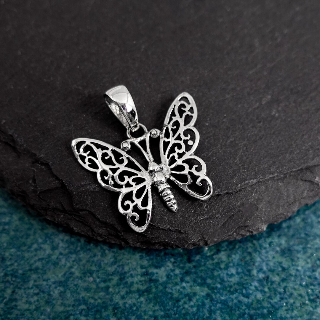 Sterling Silver Butterfly Pendant With Oxidized Finish, 25mm, and ...