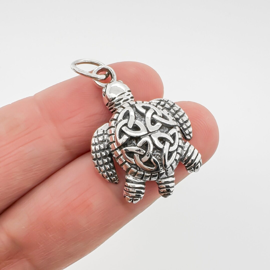 Sterling Silver Celtic Turtle Pendant With Oxidized Finish, Silver ...