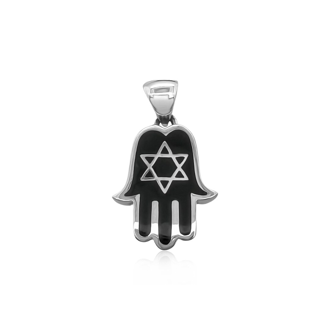 Sterling Silver Hamsa Hand Star of David Pendant With Black Onyx Stone ...