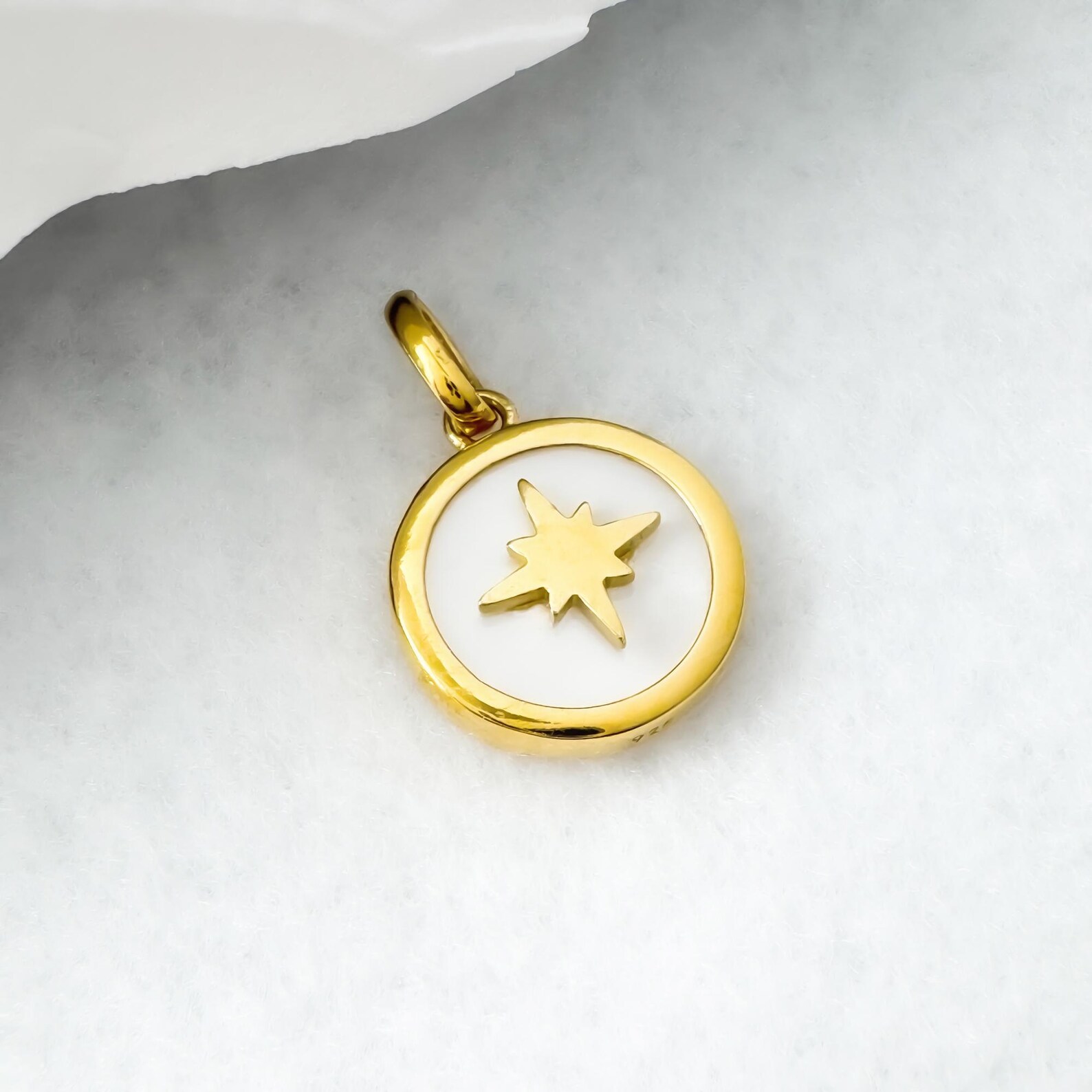 Small North Star Pendant With Mother of Pearl, 14mm - Rhodium, Gold, or ...