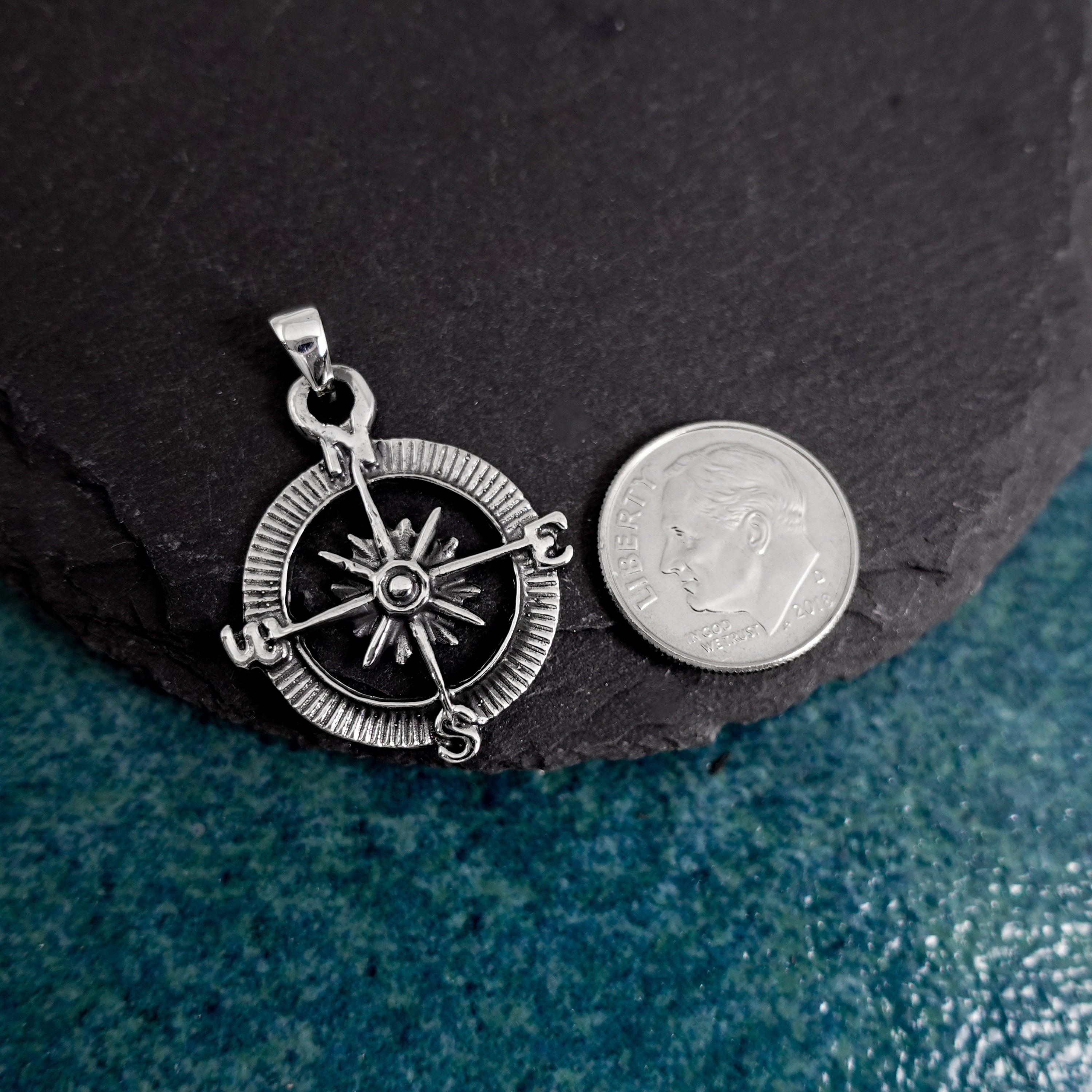 1 Pc Sterling Silver Compass Pendant 23mm - Etsy UK