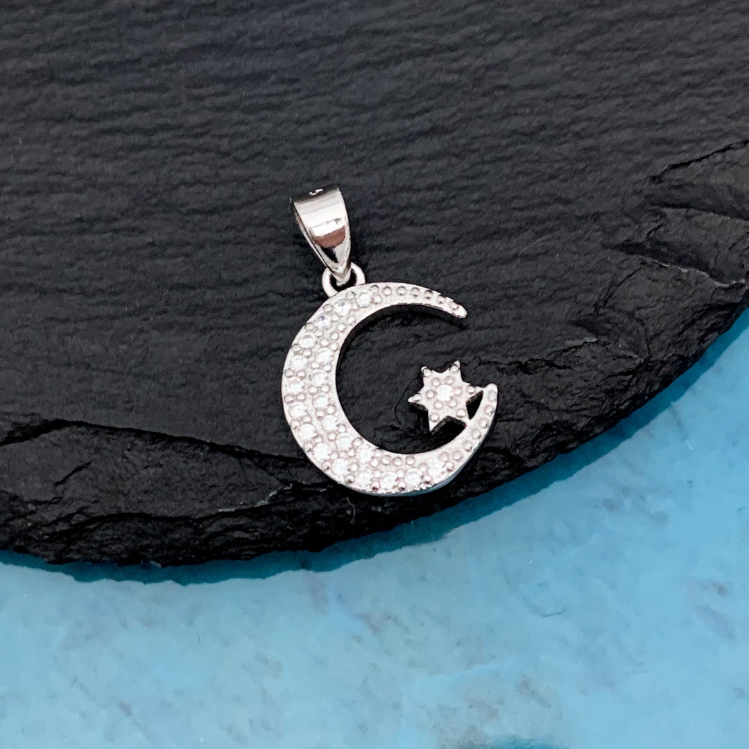 Sterling Silver Moon and Star Pendant, 13mm, Optional Sterling Silver ...