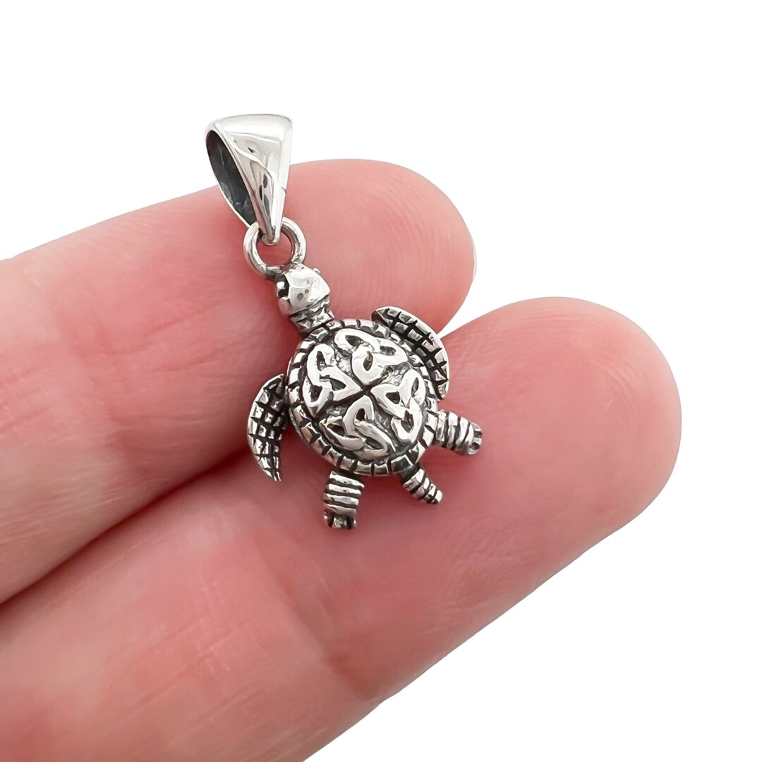 Tiny Sterling Silver Celtic Turtle Pendant, 15mm, - Etsy