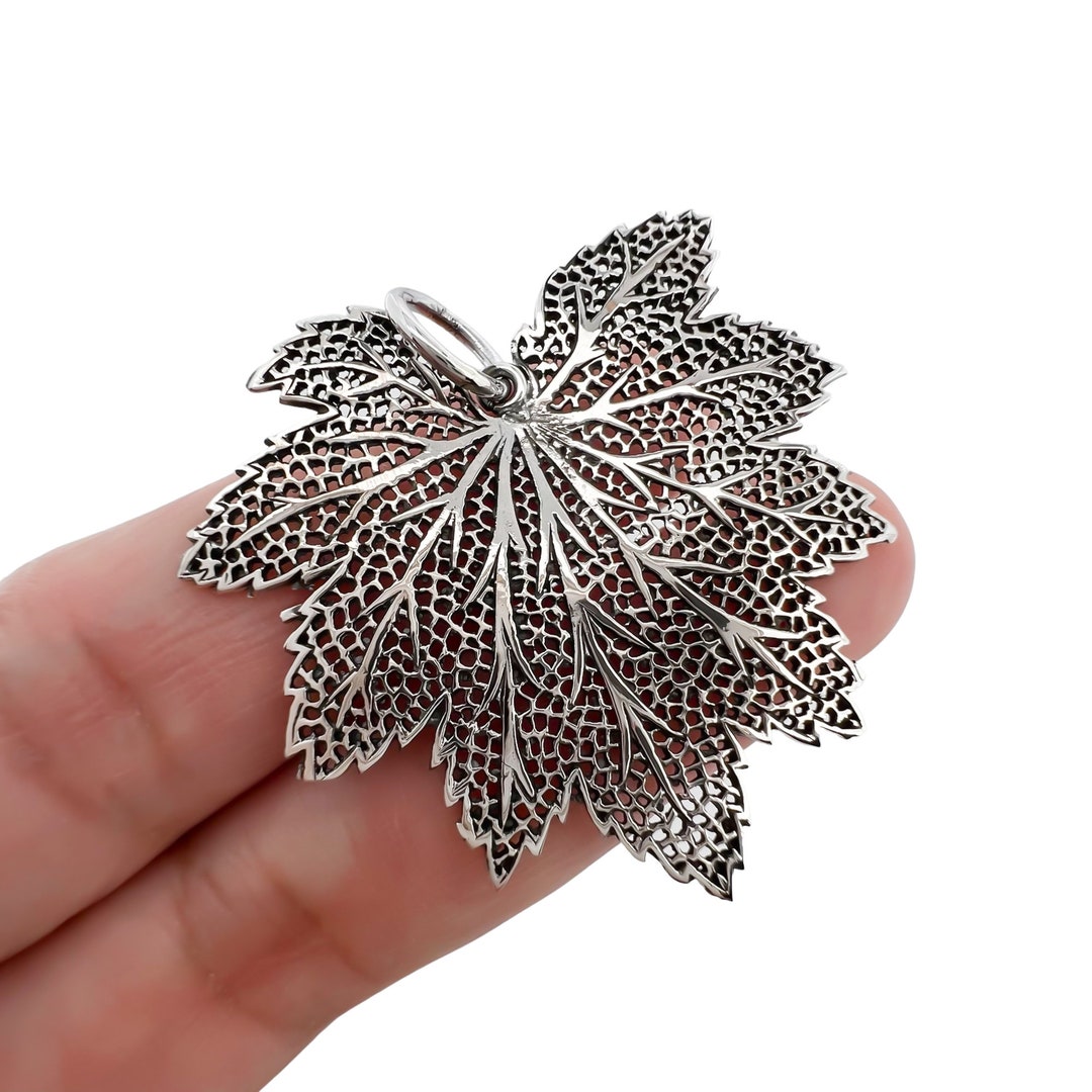Large Sterling Silver Maple Leaf Pendant With Oxidized Finish, 38mm - Etsy