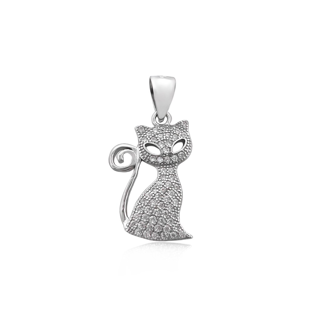 Sterling Silver and Cubic Zirconia Cat Pendant, 20mm - Etsy