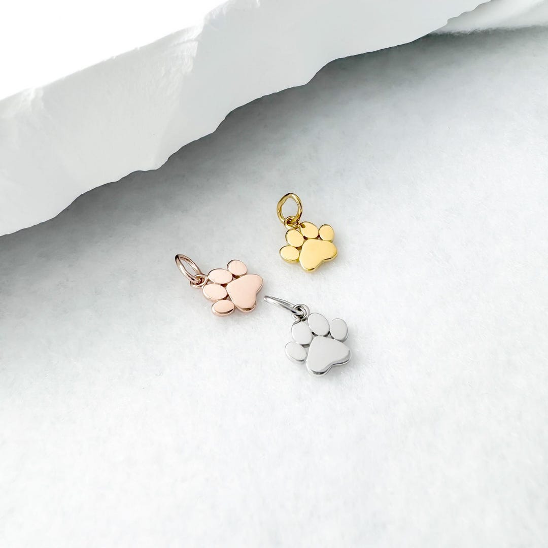 Very Tiny and Dainty Dog Paw Charm, 8mm - Rhodium, Gold or Rose Gold ...