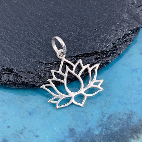 Sterling Silver Lotus Pendant 24mm - Etsy