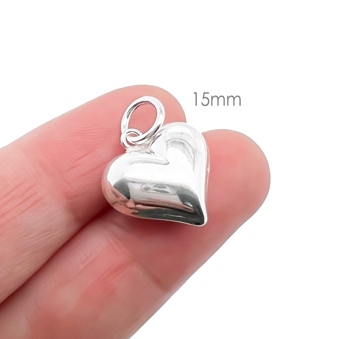 High Polish Sterling Silver Puffed Heart Pendant, 15mm - Etsy