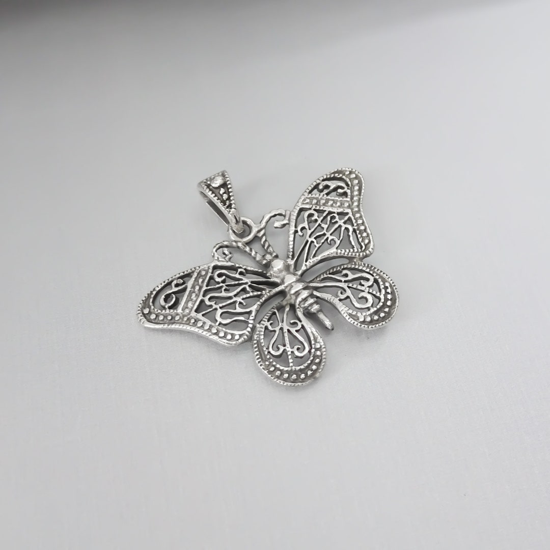 Large Sterling Silver Butterfly Pendant With Oxidized Finish - Etsy
