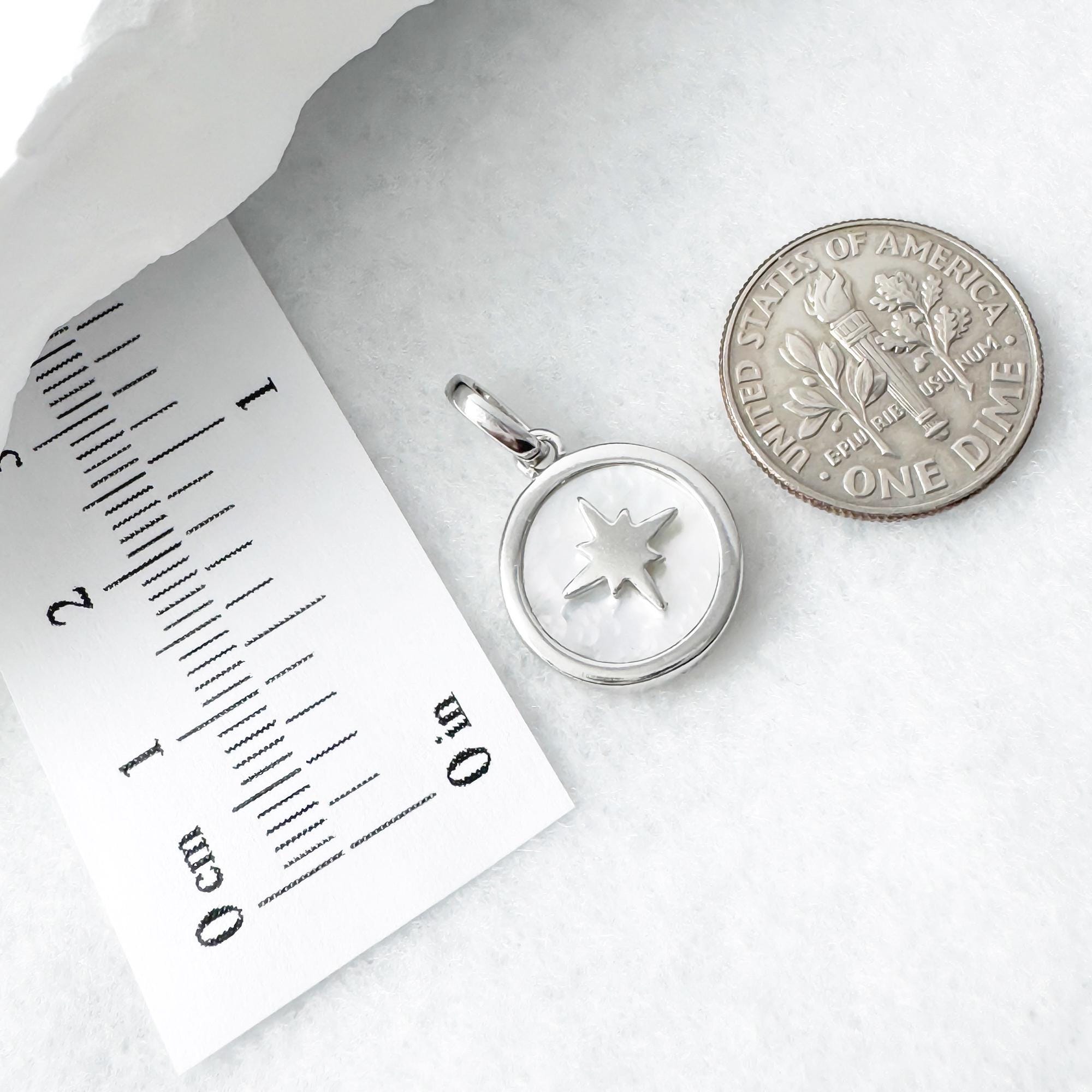 Small North Star Pendant With Mother of Pearl, 14mm - Rhodium, Gold, or ...