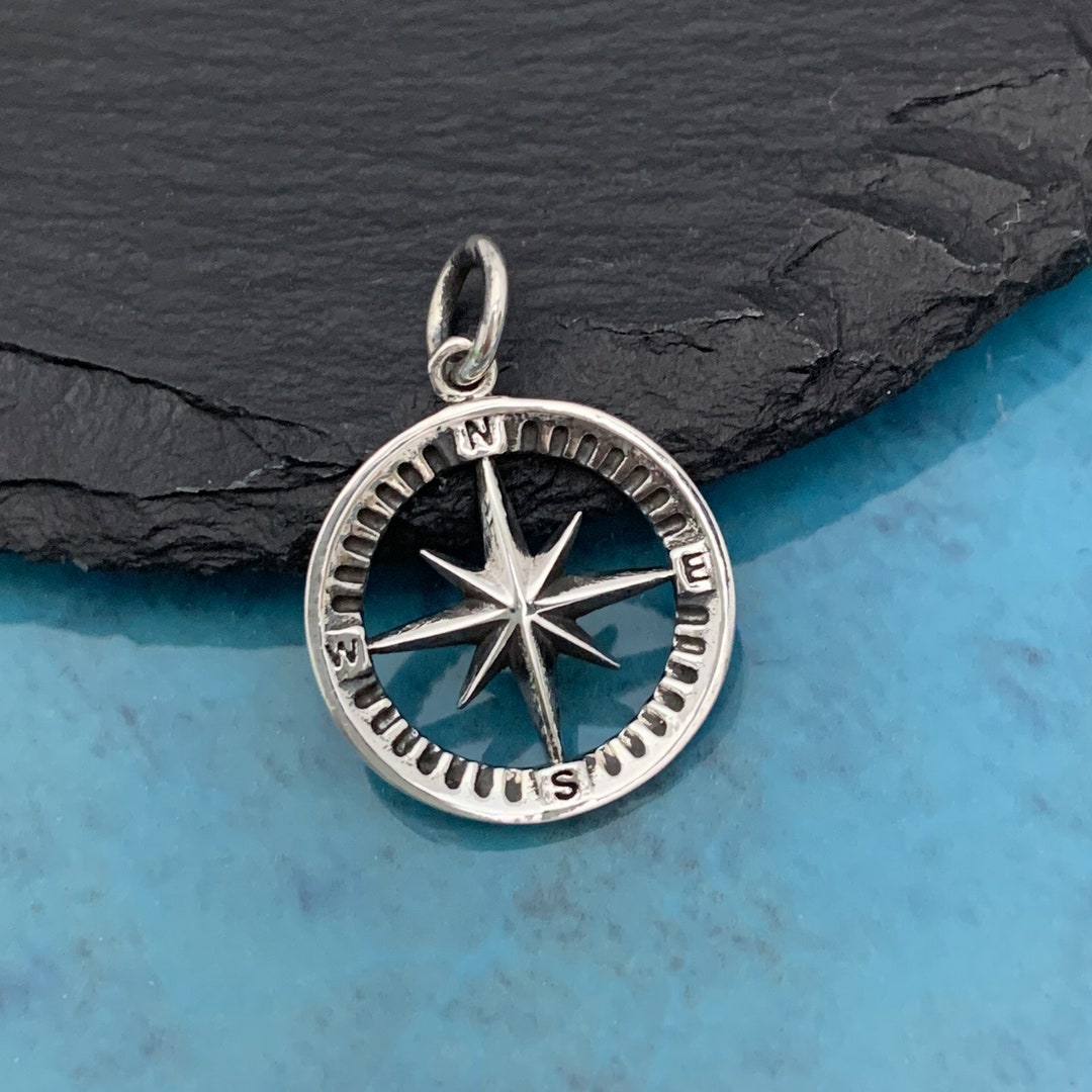 Sterling Silver Compass Pendant 17mm - Etsy