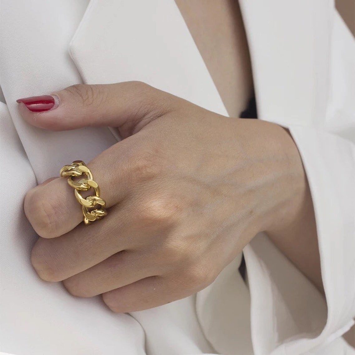 Gold Chain Linked Ring - Etsy