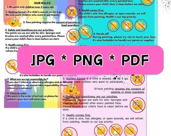 Facepainting Rules and Disclaimers Sign - Printable Download - Etsy