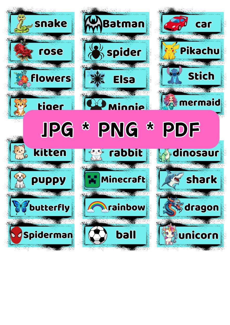 Face Painting Word Menu Board, 24 Designs 3 Color Schemes, Digital ...