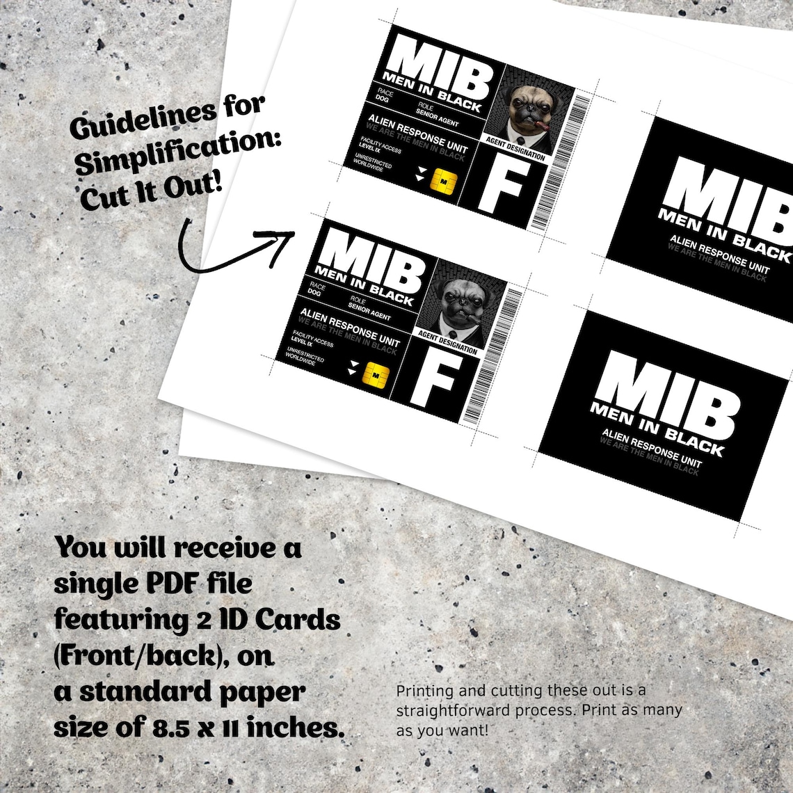 MIB Agent F Frank the Pug Men in Black ID Card Landscape Horizontal ...