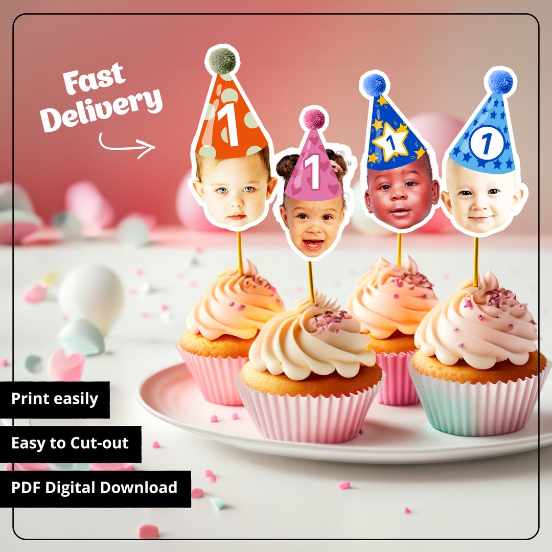 Baby Face Photo Cupcake Toppers, One Year Cupcake Baby Toppers ...