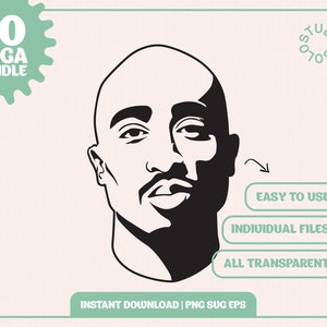 Tupac Mega Svg Bundle Pack 20 Illustrations 2pac Cut File , Svg Png PDF ...