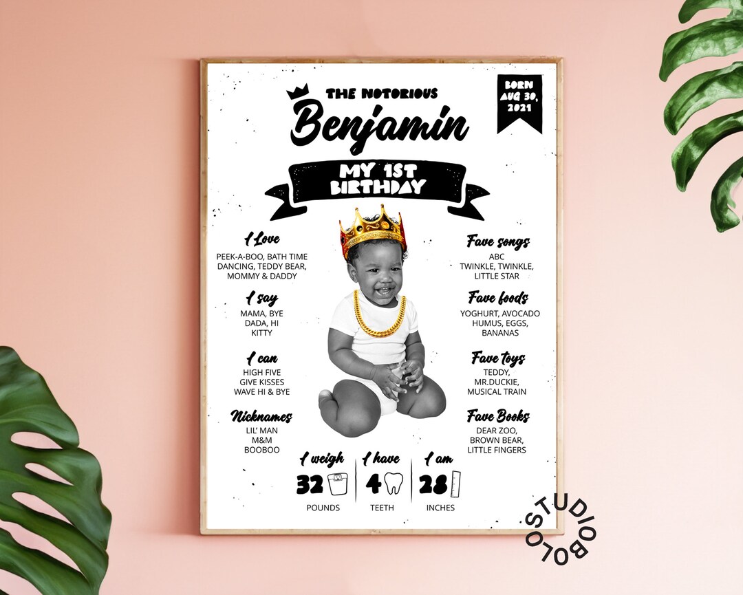 The Notorious One Birthday Sign, First Year Milestone Poster, 1st ...