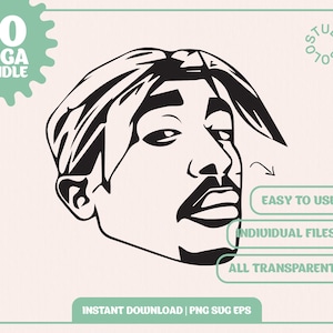 Tupac Mega Svg Bundle Pack 20 Illustrations 2pac Cut File , Svg Png PDF ...